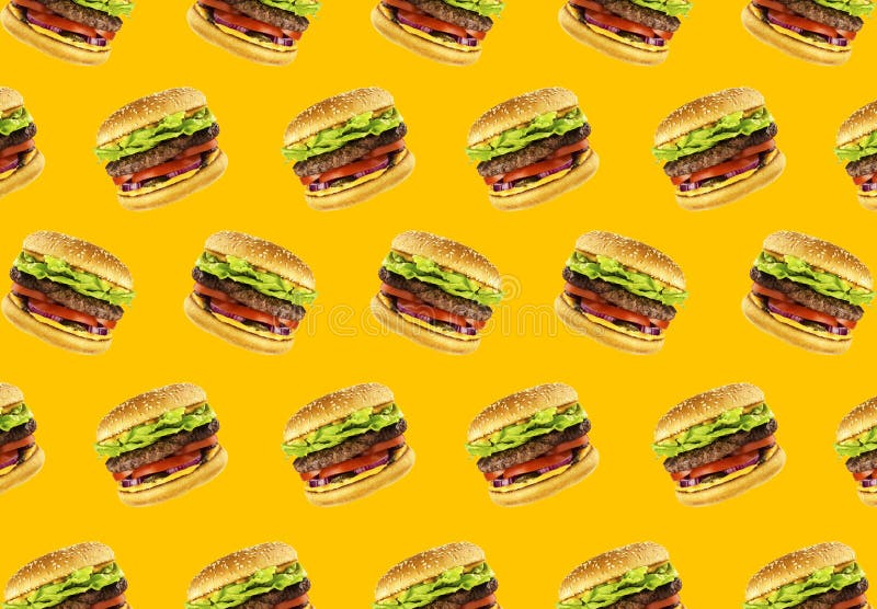 Burger Pattern on a Yellow Background Stock Photo - Image of beef ...