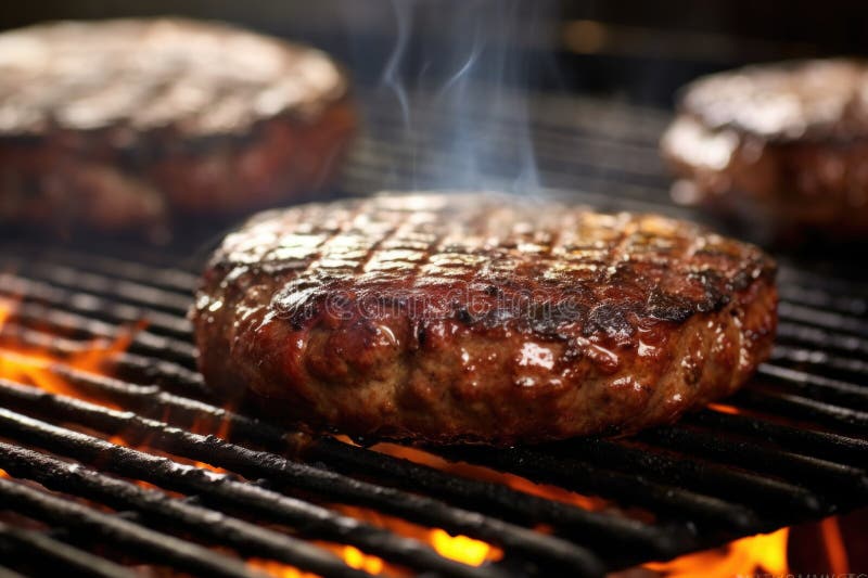 Burger Patty Flipping, with Visible Grill Marks Stock Image - Image of ...