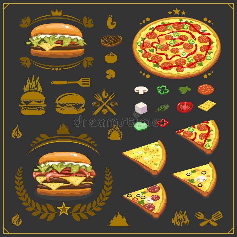 Fast Food Menu. Burger Emblems, Labels and Design Elements. Burger ...