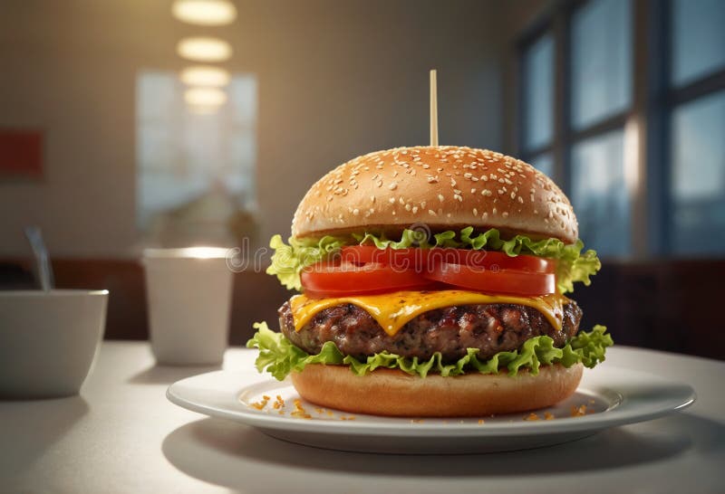 Burger on Plate in Fast Food Restaurant. Generative AI Stock ...