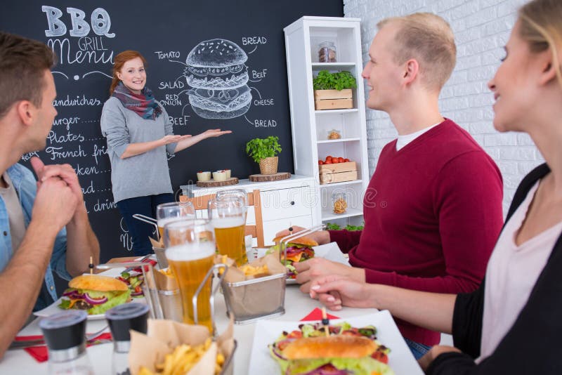 Burger Presentation on the Wall Stock Image - Image of plate ...