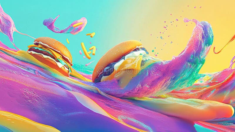 Burger in Rainbow Splash stock illustration. Illustration of colorful ...