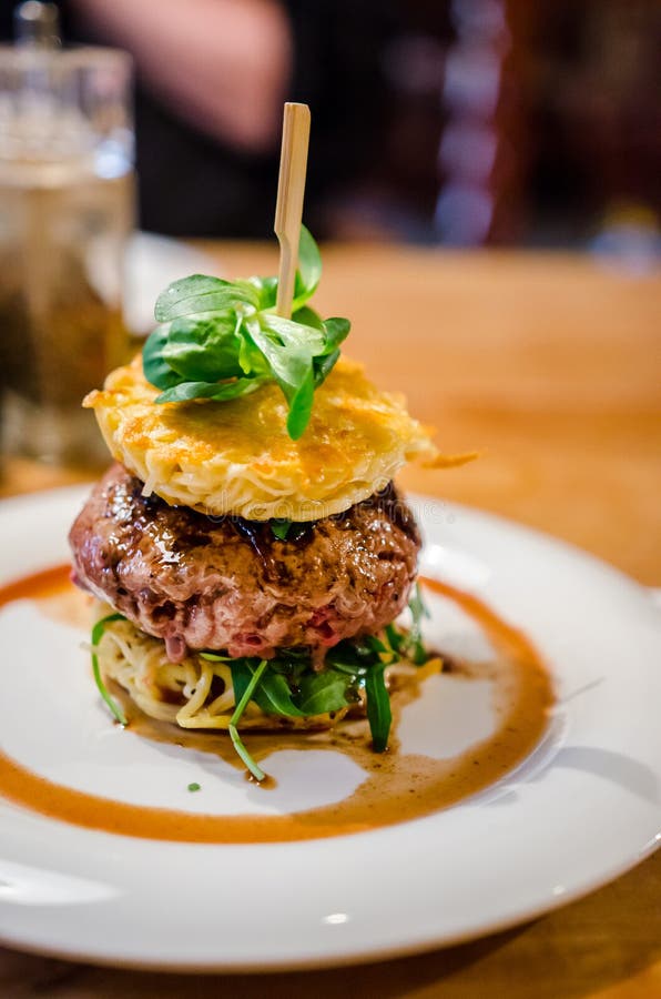 Burger with ramen noodles stock image. Image of noodles - 51906505