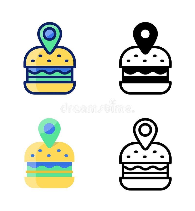 Burger, Restaurant, Pointer and Location Icons. Stock Vector ...