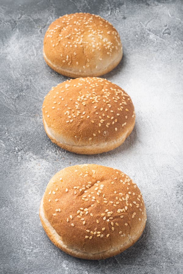 Burger Round Buns for Making Fast Food Sandwiches, on Gray Background ...