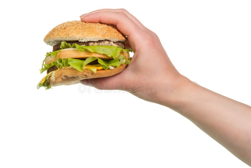 Burger sandwich in hand stock image. Image of meat, food - 54641501