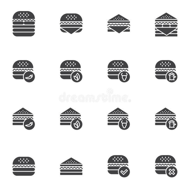 Burger and Sandwich Menu Vector Icons Set Stock Vector - Illustration ...