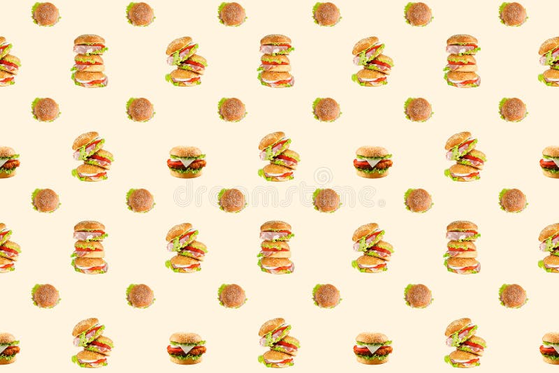 Burger Seamless Continuous Pattern Background Design, Isolated on White ...