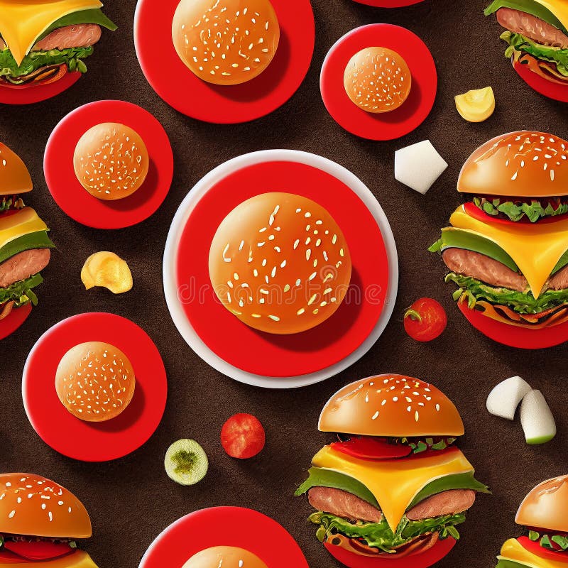 Burger Seamless Pattern, Background Stock Illustration - Illustration ...