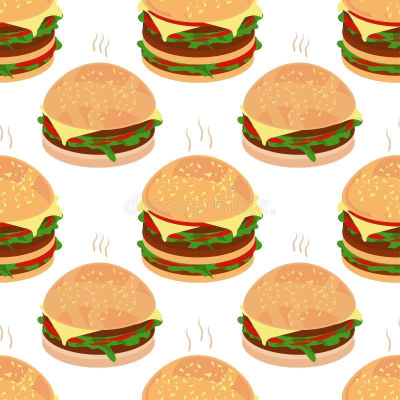 Burger. Seamless Pattern. Color Drawing in the Flat Style Stock Vector ...