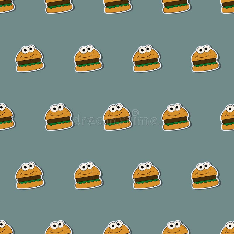 Burger Seamless Pattern in Flat Style. Burger Sticker. Suitable for ...