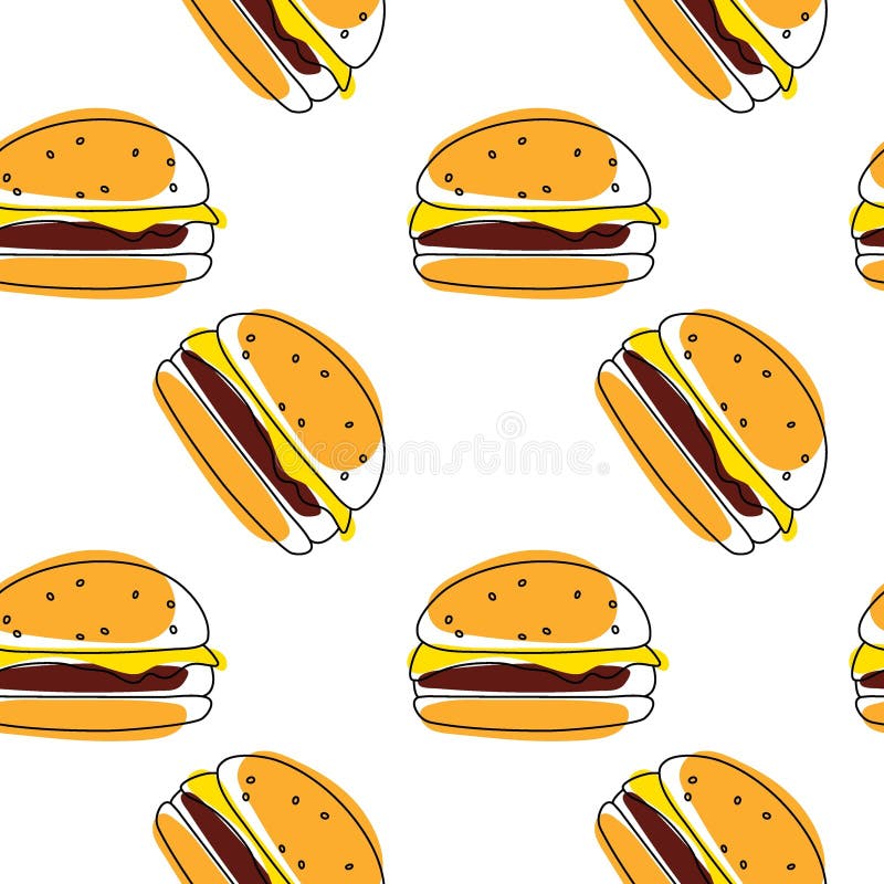Burger Seamless Pattern on Food Theme, on White Background Stock Vector ...