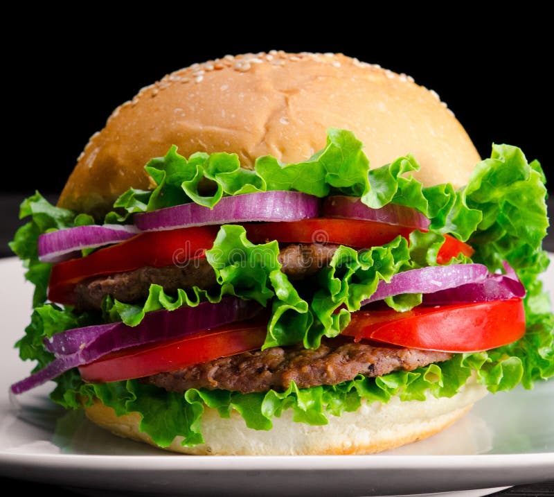 Burger Served in Bun in Nutrition Fast Food Concept Stock Image - Image ...