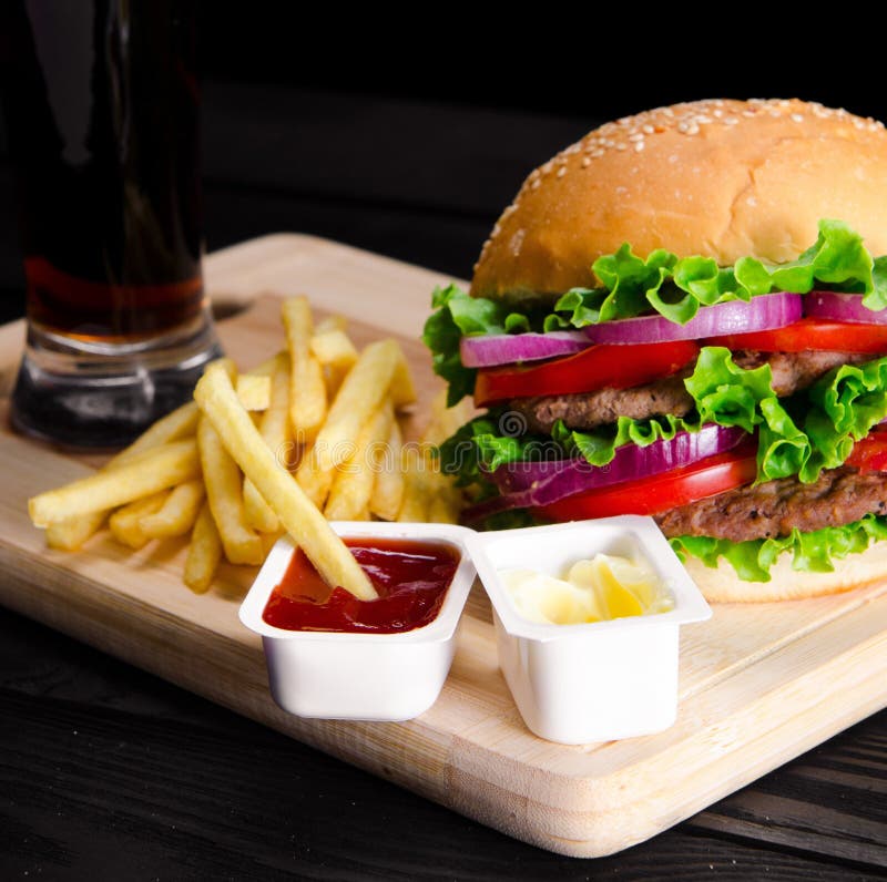 Burger Served in Bun in Nutrition Fast Food Concept Stock Photo - Image ...