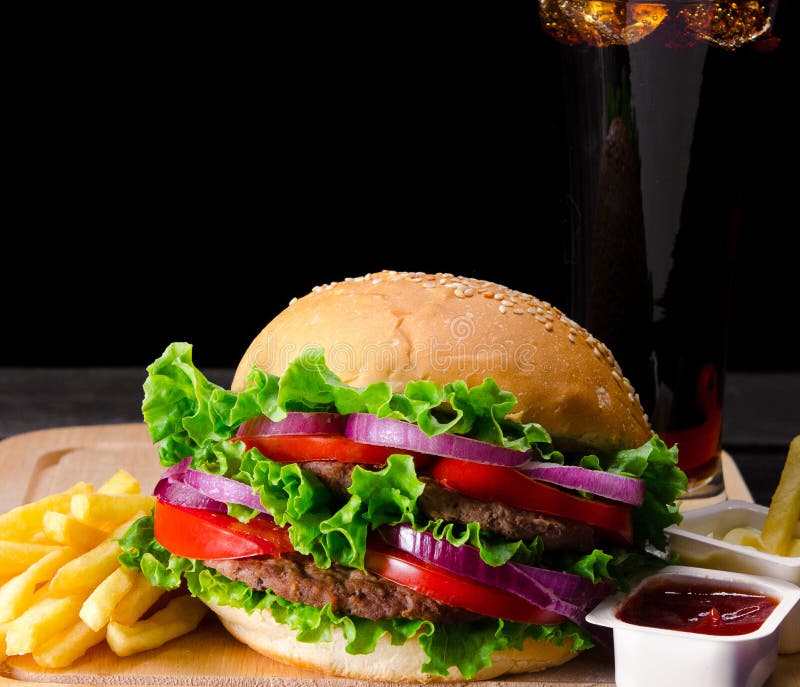 Burger Served in Bun in Nutrition Fast Food Concept Stock Photo - Image ...