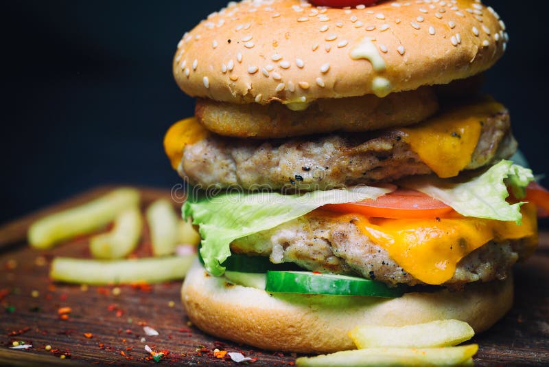Burger set on a board stock image. Image of gourmet - 210858579