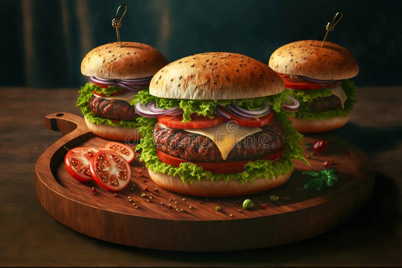 Burger Set in Restaurant on Wooden Tray Stock Illustration ...