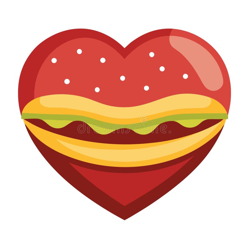 Burger in Shape of Heart for Valentineâ€™s Day Stock Vector ...