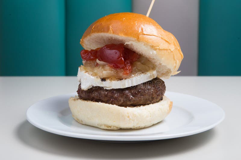 Burger with sheep cheese stock image. Image of wood - 271159509