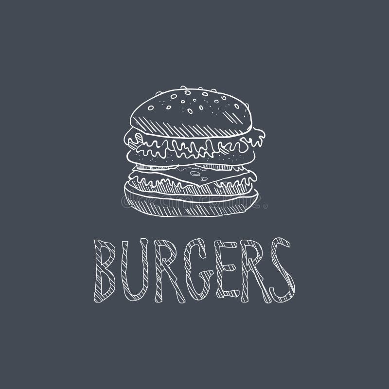 Burger Sketch Style Chalk on Blackboard Menu Item Stock Vector ...
