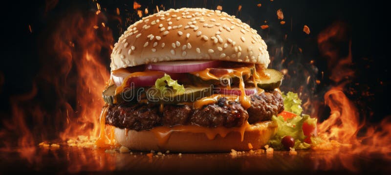 Burger with Smoke Blowing from it Stock Photo - Image of cheeseburger ...
