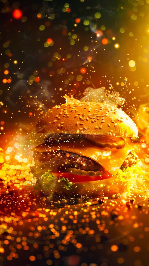 Burger with Smoke and Fire on the Background Stock Image - Image of ...