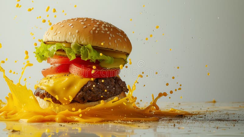 Burger with a Splash of Yellow Cheese Stock Illustration - Illustration ...