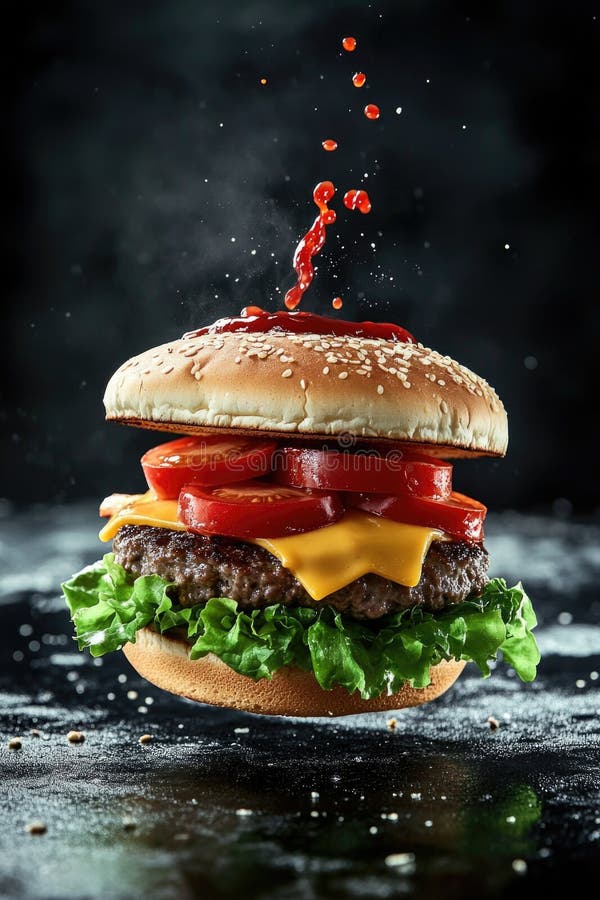 Burger Splatter Explosion stock image. Image of lunch - 363556119