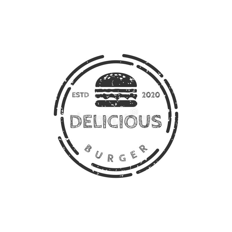 Burger Stamp Logo Design Inspiration with Hipster Drawing Style Stock ...