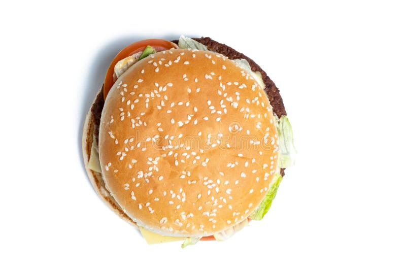 Burger Top View on a White Background. Isolated Stock Photo - Image of ...