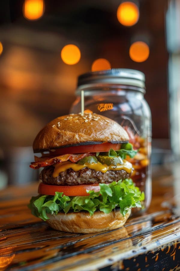 A Burger with Transparent Jar Stock Illustration - Illustration of ...