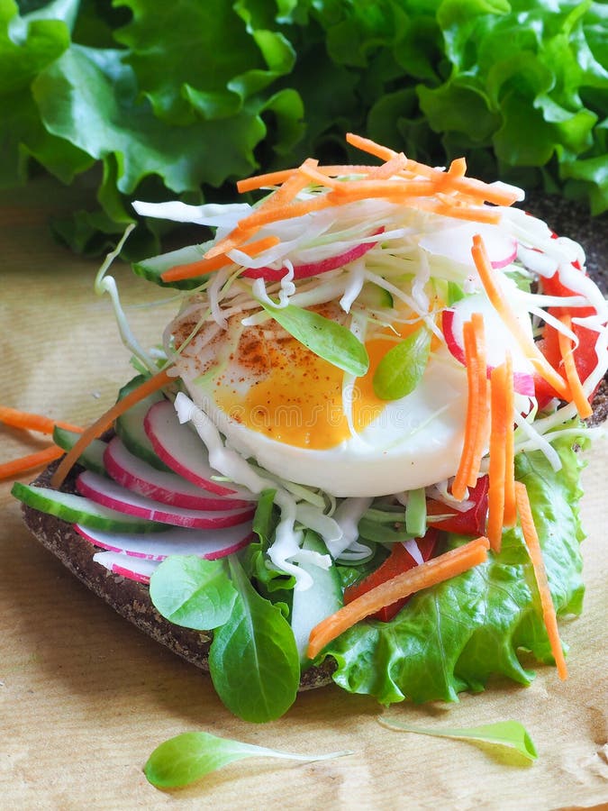 Burger with Vegetables, Boiled Egg and Rye Bread. Concept of Healthy ...