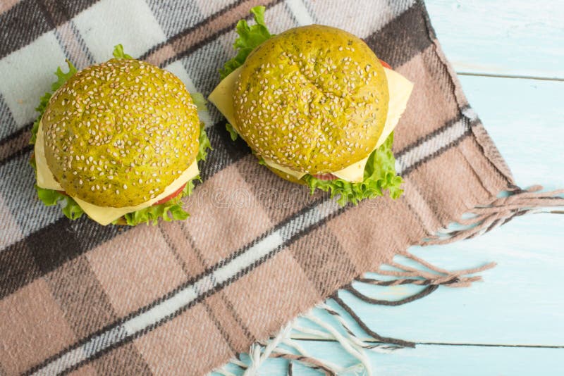 Burger View from Above with Empty Space for Writing Stock Image - Image ...