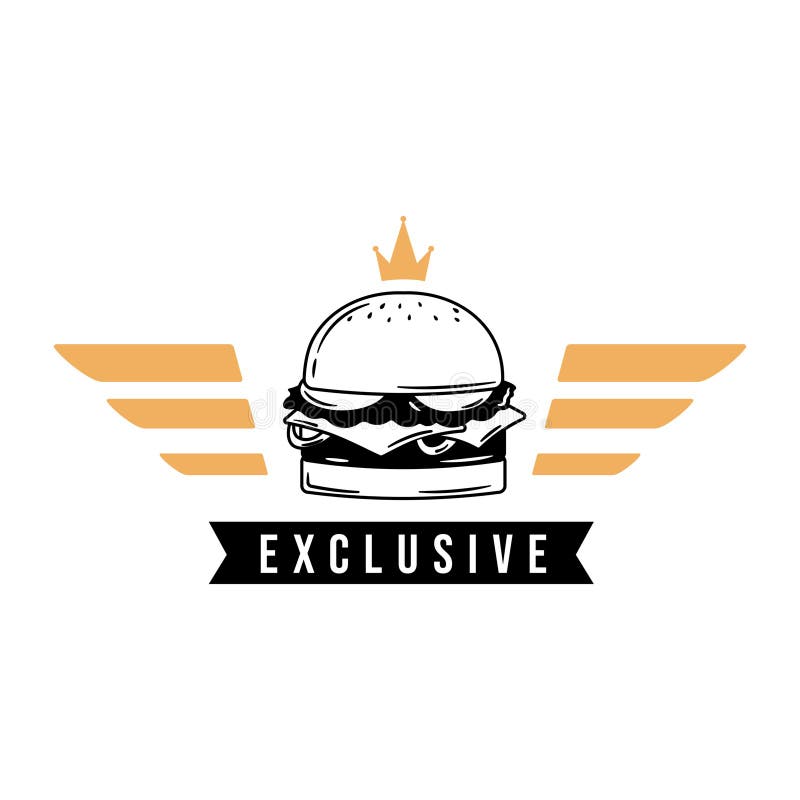 Burger Vintage Logo Hand Drawn Dual Tone Color Classic Retro Isolated ...