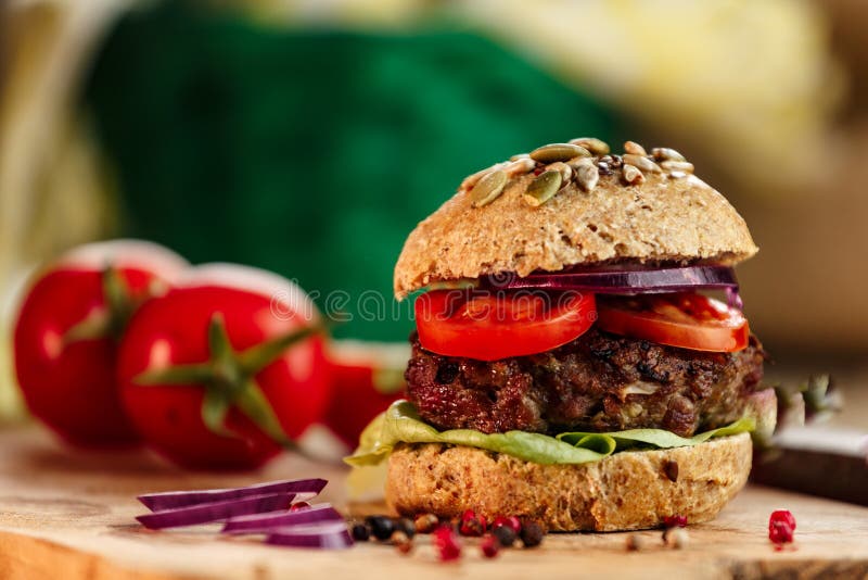 Burger and Whole Wheat Bread Stock Image - Image of ingredients, meal ...