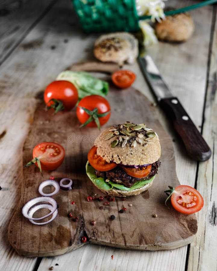 Burger and Whole Wheat Bread Stock Photo - Image of homemade, meal ...