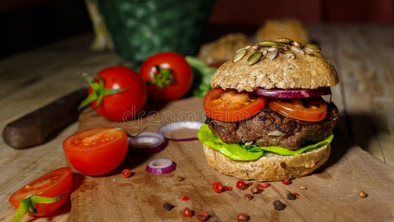 Burger and Whole Wheat Bread Stock Photo - Image of calorie, wheat ...