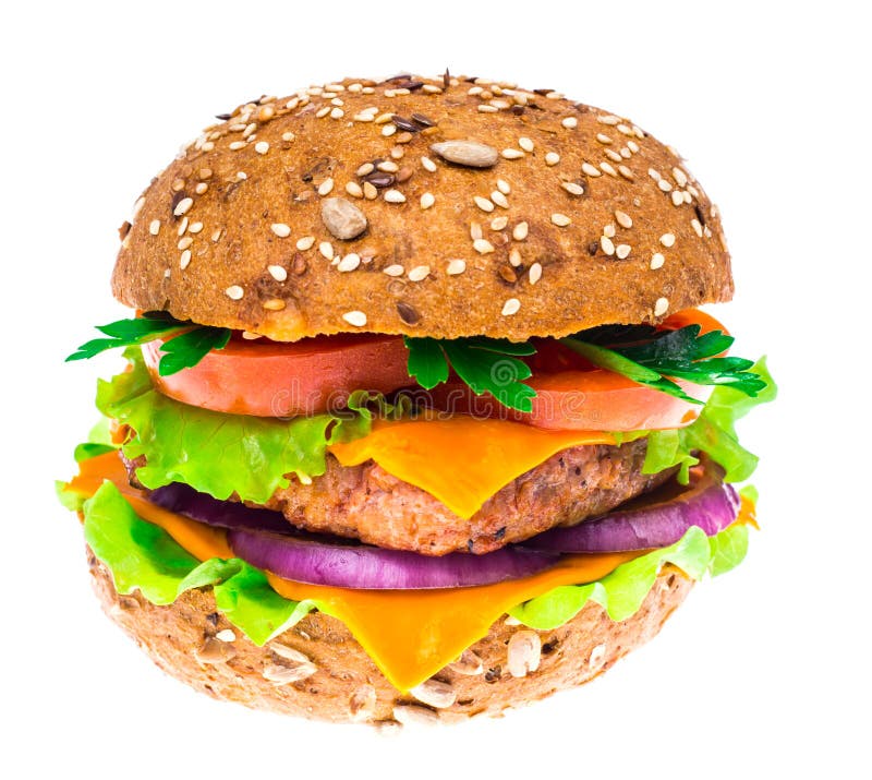Burger with Whole Wheat Bread Isolated on White Stock Image - Image of ...
