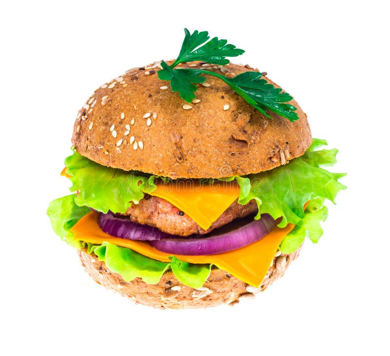 Burger with Whole Wheat Bread Isolated on White Stock Image - Image of ...