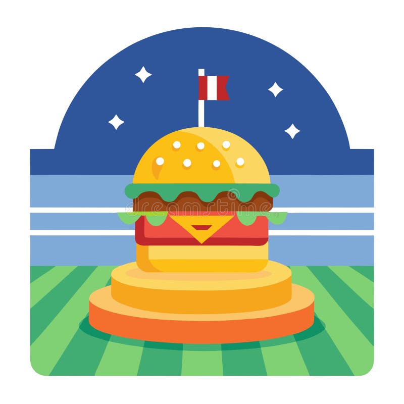 Burger on the Winners Podium in a Well Lit Sports Stadium. Stock Vector ...