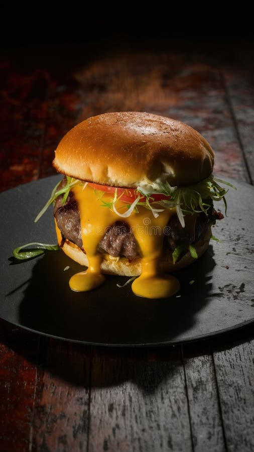 A Burger with a Yellow Sauce on it Stock Illustration - Illustration of ...