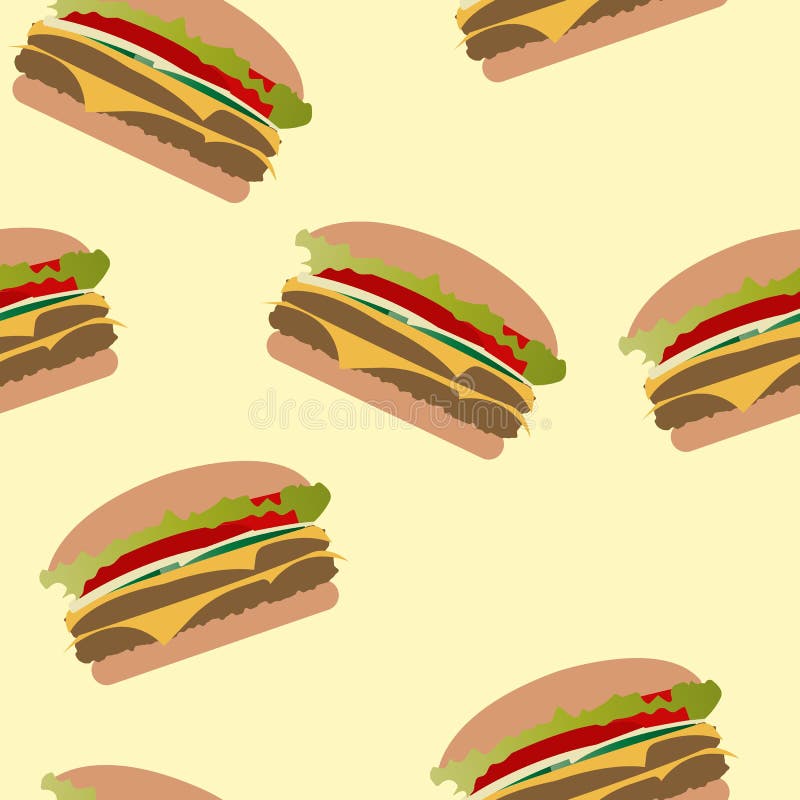 Burgers Seamless Pattern. Vector Illustration Isolated on a Yellow ...