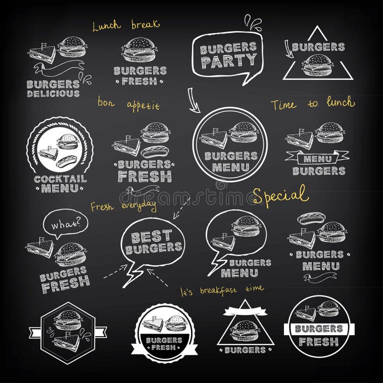 Burgers Set of Icons Menu, Vector Illustration. Stock Vector ...