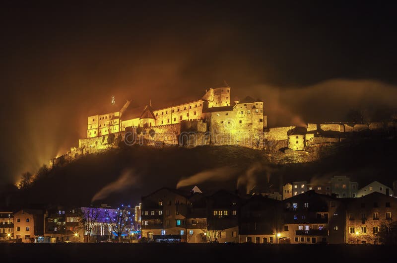 Burghausen at night stock photo. Image of ancient, town - 23746042