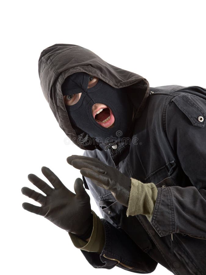 Surprised Burglar Stopped Because Of Blue Police Light Stock Image ...