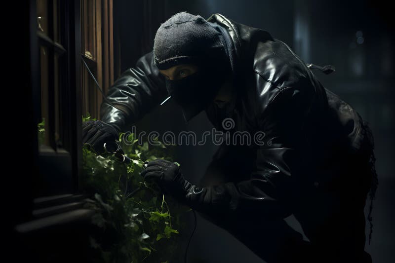 Burglar Breaking into House at Night Stock Illustration - Illustration ...