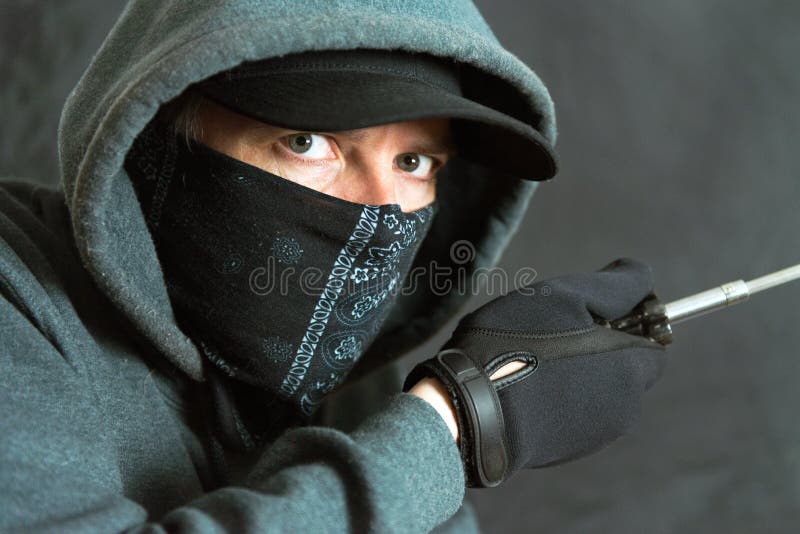 Burglar Breaking in To Home at Night through Back Stock Image - Image ...