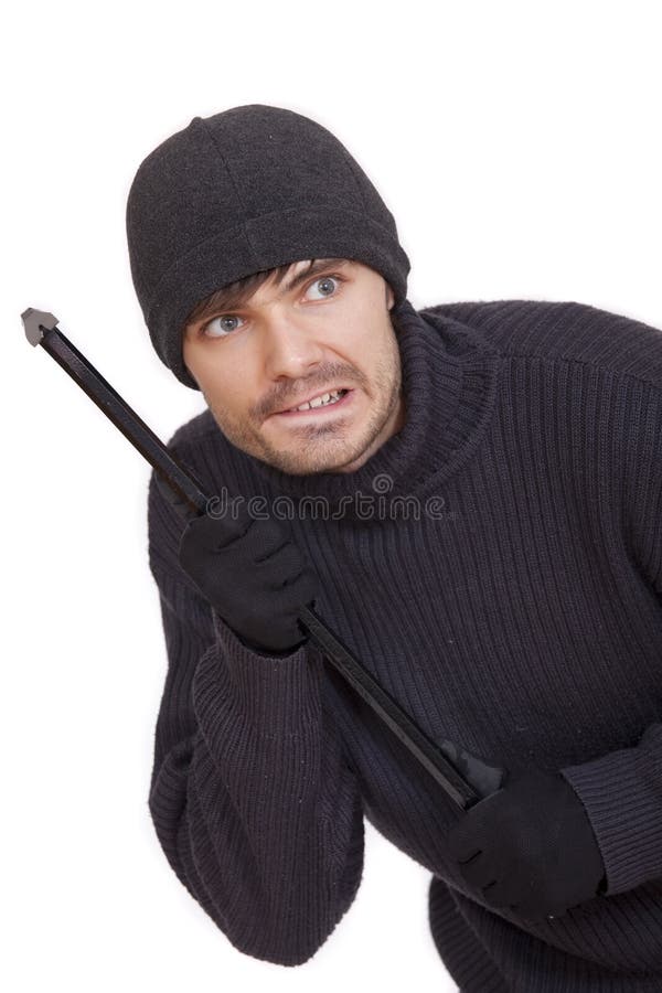 Thief with crowbar stock photo. Image of risk, window - 15657410