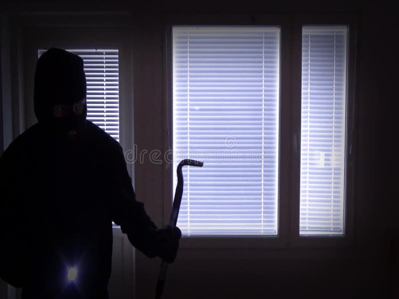 Burglar with Crowbar Breaking in from Back Door Stock Video - Video of ...