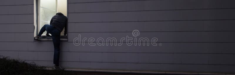 Burglar Entering House through Window Stock Photo - Image of criminal ...